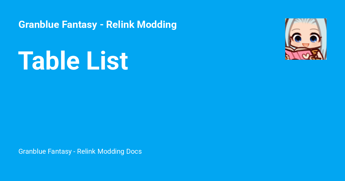 Table List - Granblue Fantasy - Relink Modding